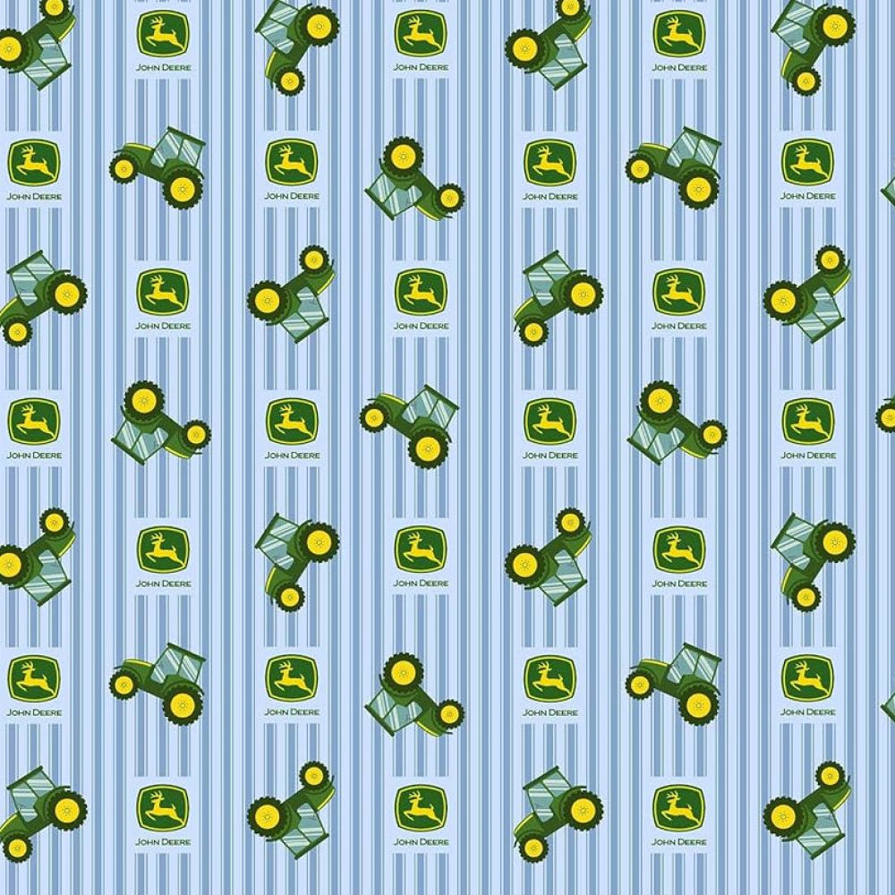 John Deere Tossed Tractor on Ticking Stripe 124655 – Quilting Fabric Supplier