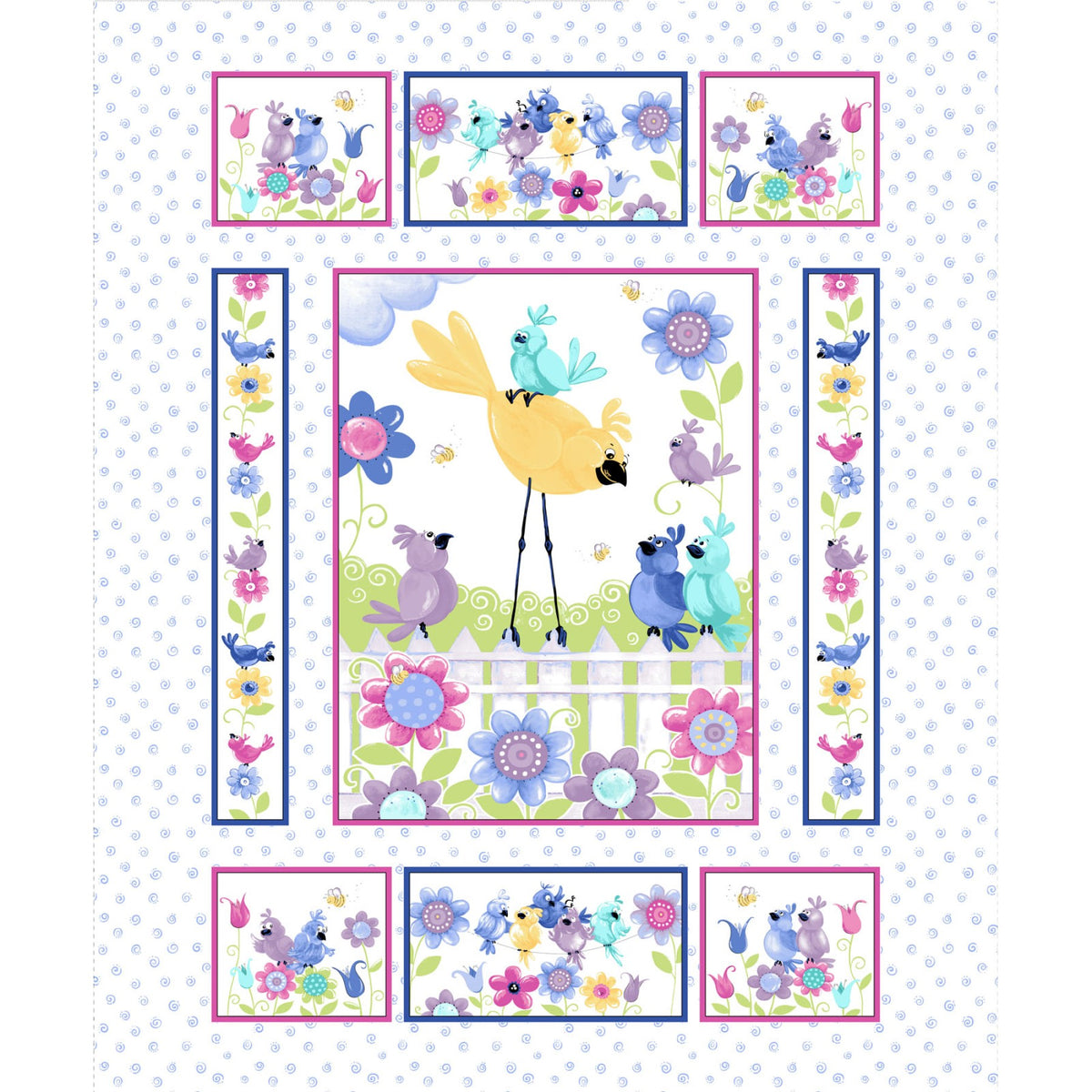 Bird's Buddies White Susybee Panel – Quilting Fabric Supplier