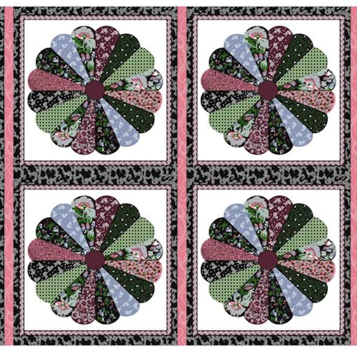 Dresden Plate Black 90" Cheater Quilt Top Print BTY – Quilting Fabric ...